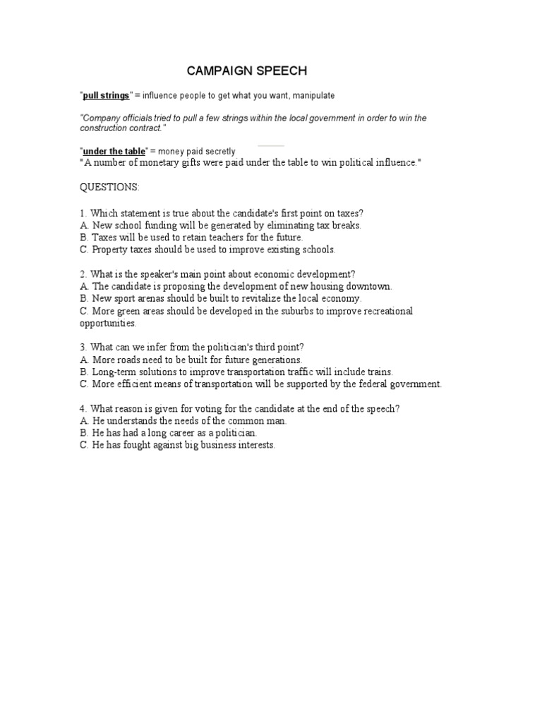 Campaign Speech | PDF | Economic Development | Taxes