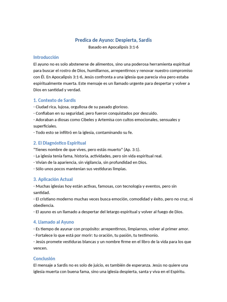 Predica de Ayuno Sardis Modificado | PDF