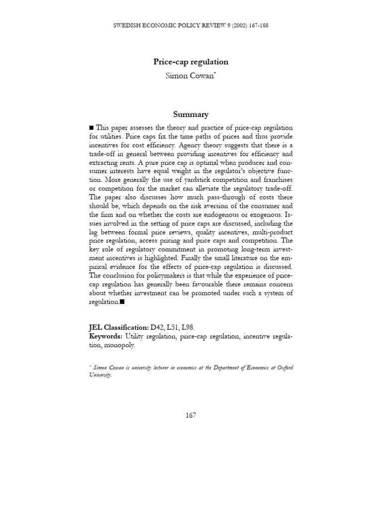Price-Cap Regulation in Utilities | PDF | Profit (Economics) | Pricing