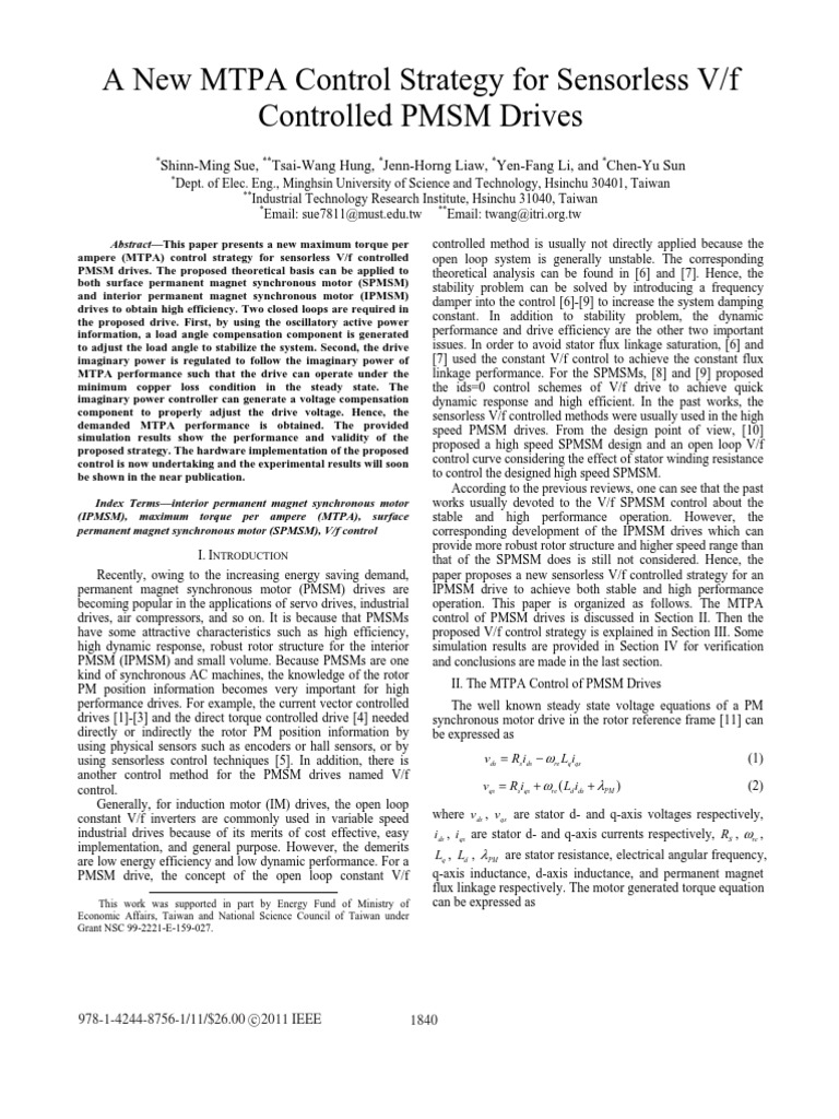 A New MTPA Control Strategy For Sensorless V-F | PDF | Rotation Around ...