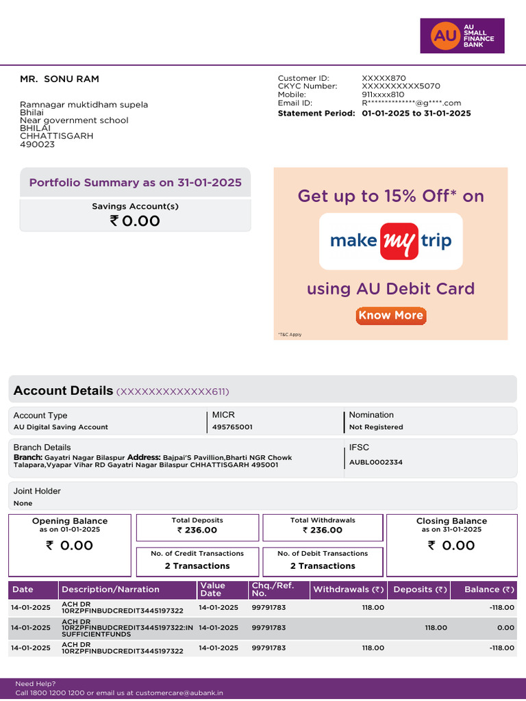 AU Bank Credit Card Statement Summary | PDF | Personal Finance | Banking