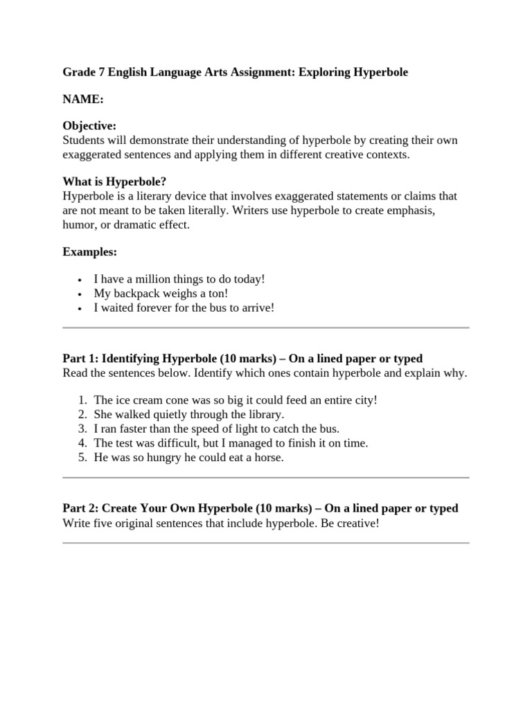 Grade 7 English Language Arts Assignment | PDF