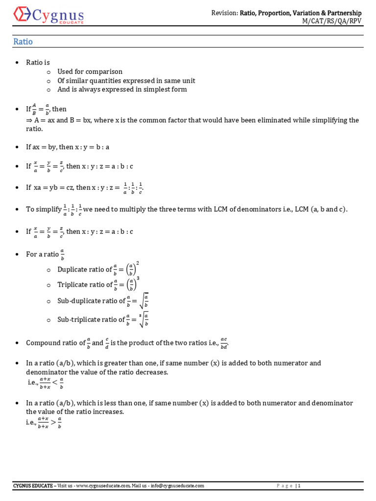 Ratio, Proportion, and Variation Guide | PDF | Ratio | Numbers