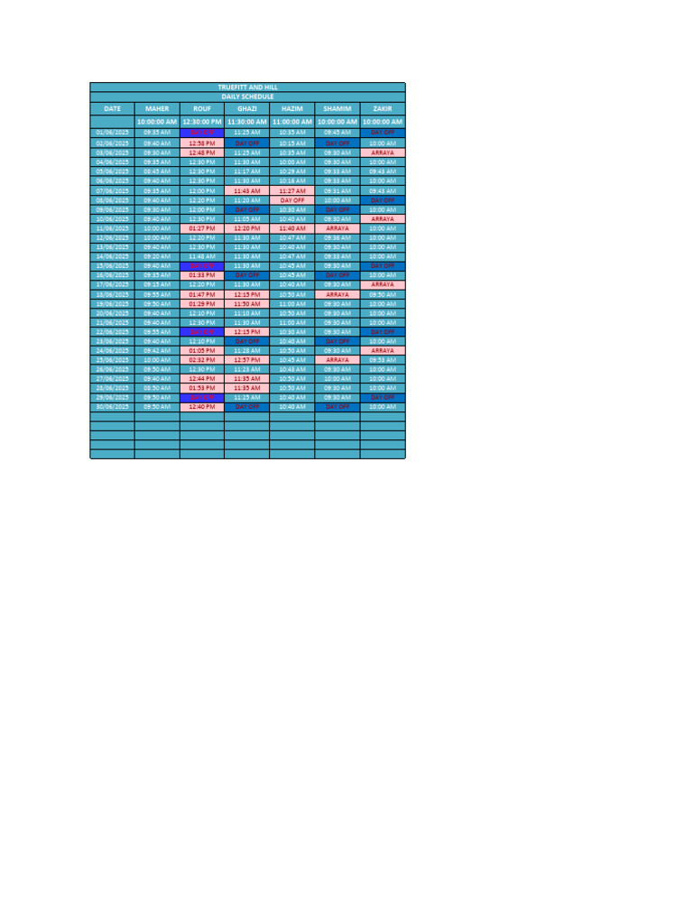Truefitt and Hill Daily Schedule | PDF