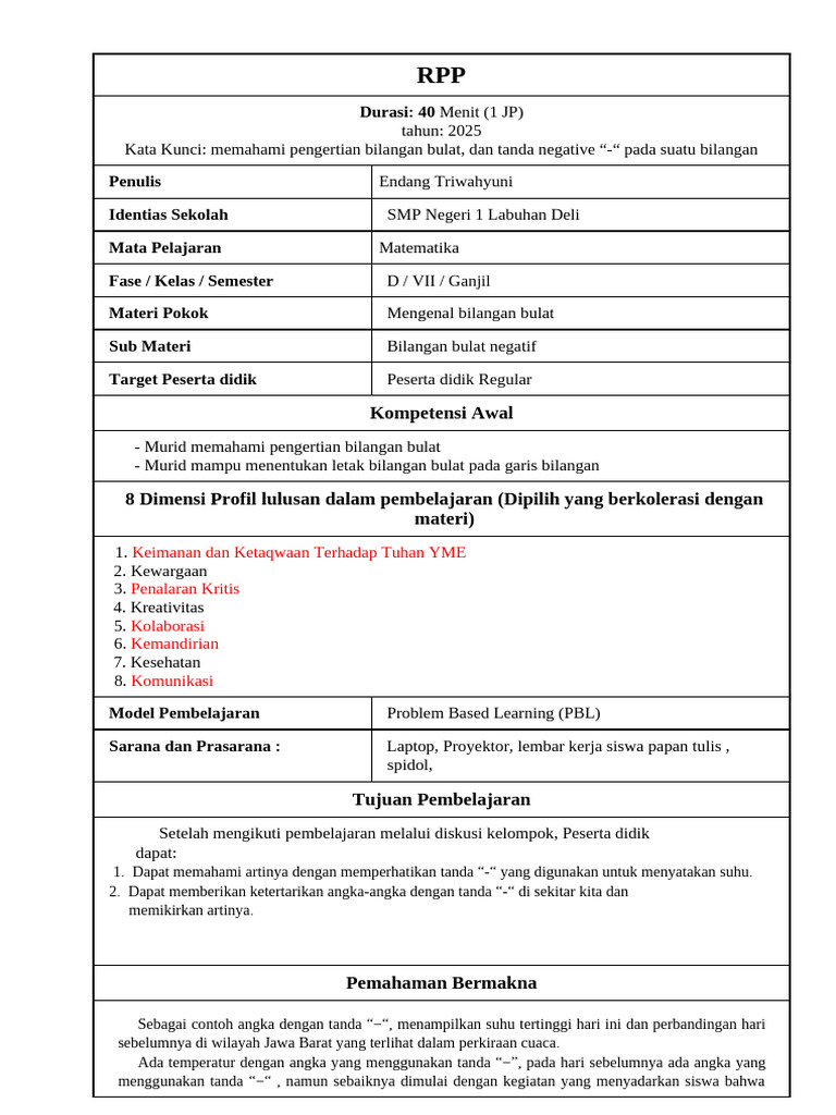 Contoh RPP Deep Learning Bilbul 1-Etw | PDF