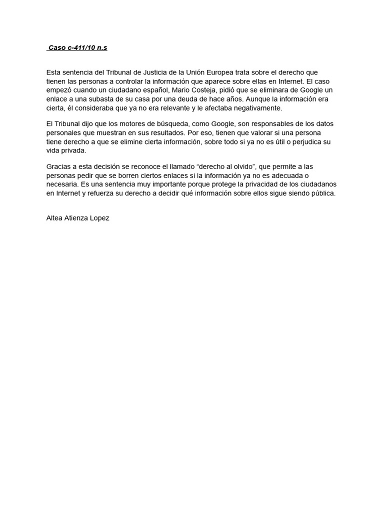 Derecho al Olvido en Internet: Caso C-411/10 | PDF