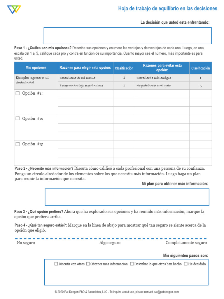 Decisional Balance Worksheet Espa Ol | PDF
