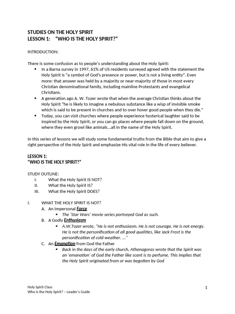 Lesson 1 Who Is The Holy Spirit (TeachersGuide) | PDF | Holy Spirit ...