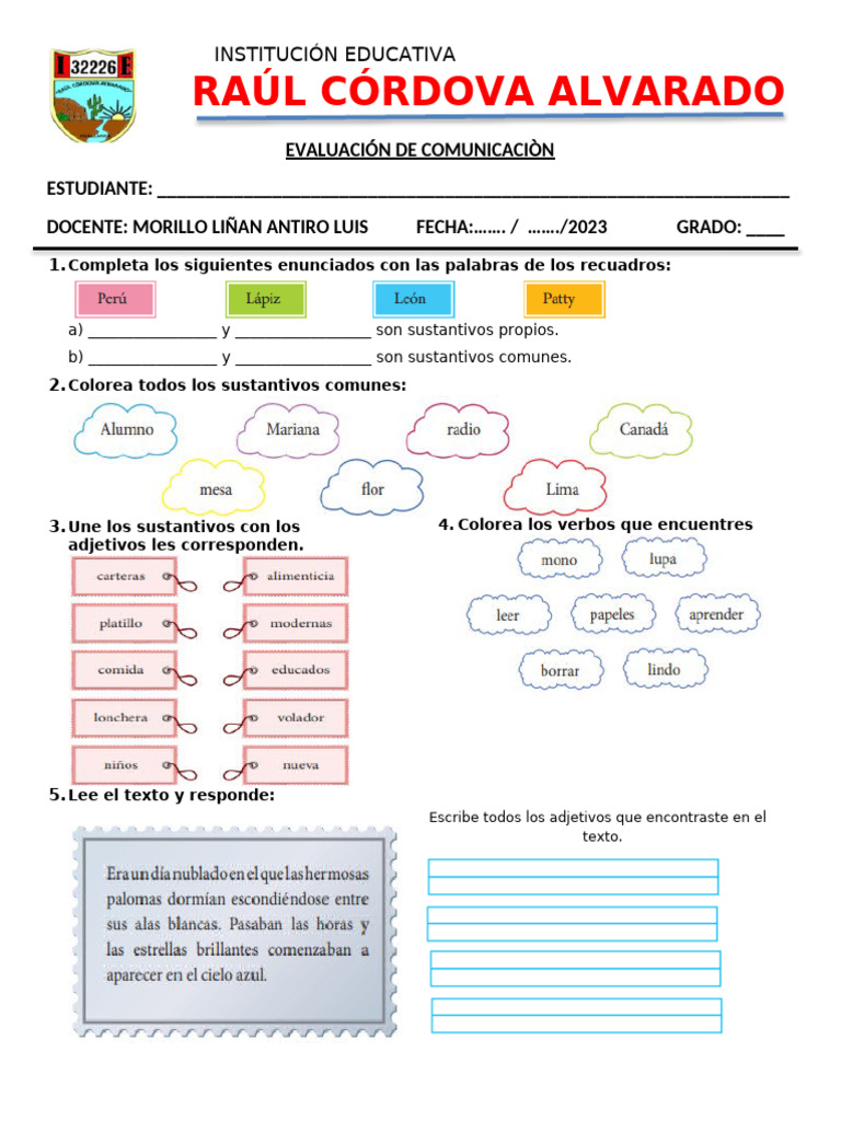 Examen De Comunicacion Iii Bimestre 1 Octubre Pdf