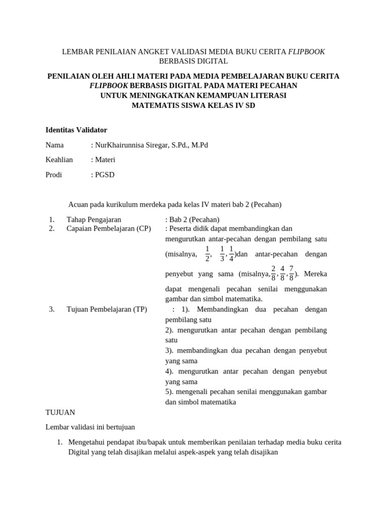 Lembar Validasi Materi | PDF