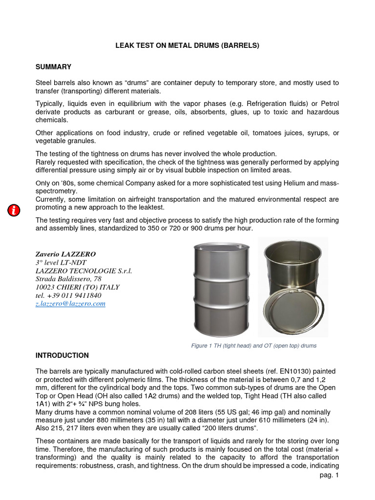 Leak Testing Methods for Steel Drums | PDF | Leak | Vacuum