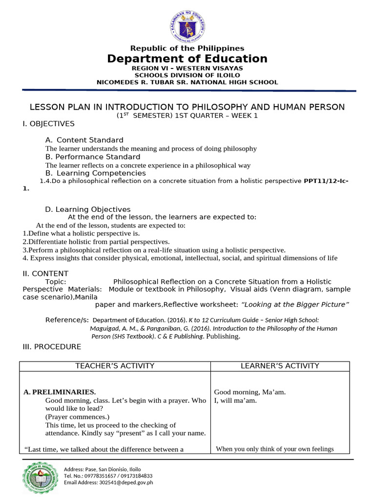 June 26, Lesson Plan Philosophy | PDF | Learning | Behavioural Sciences