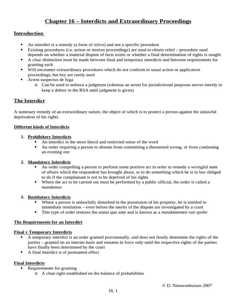 Chapter 16 - Interdicts and Extraordinary Proceedings | PDF | Injunction | Damages