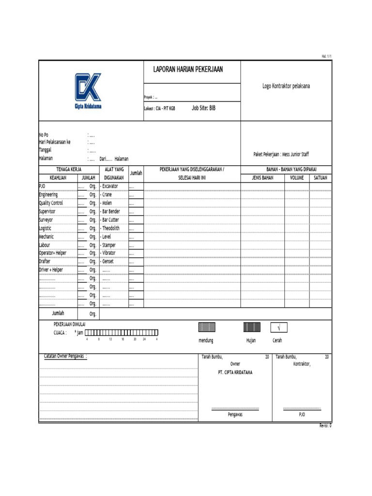Contoh Daily Report Tanggal PT.X | PDF