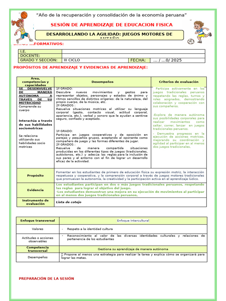 Ed. Fisica U4 s2 Sesion Juegos Motores de Antaño | PDF | Aprendizaje