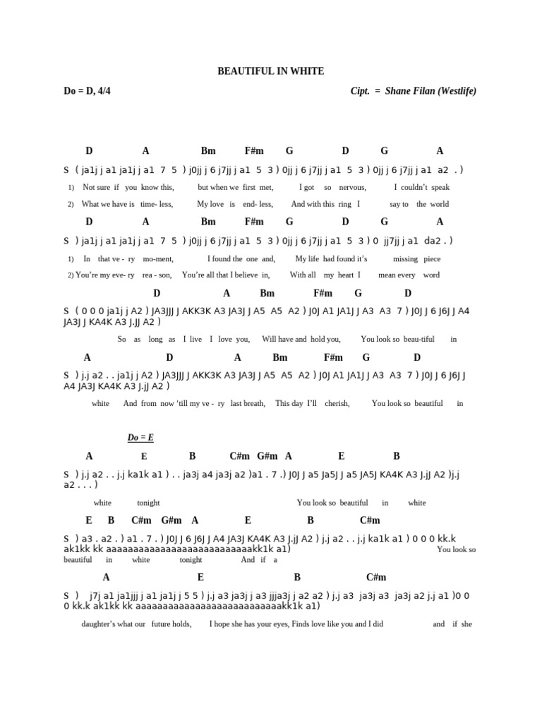 Westlife's "Beautiful in White" Chords | PDF