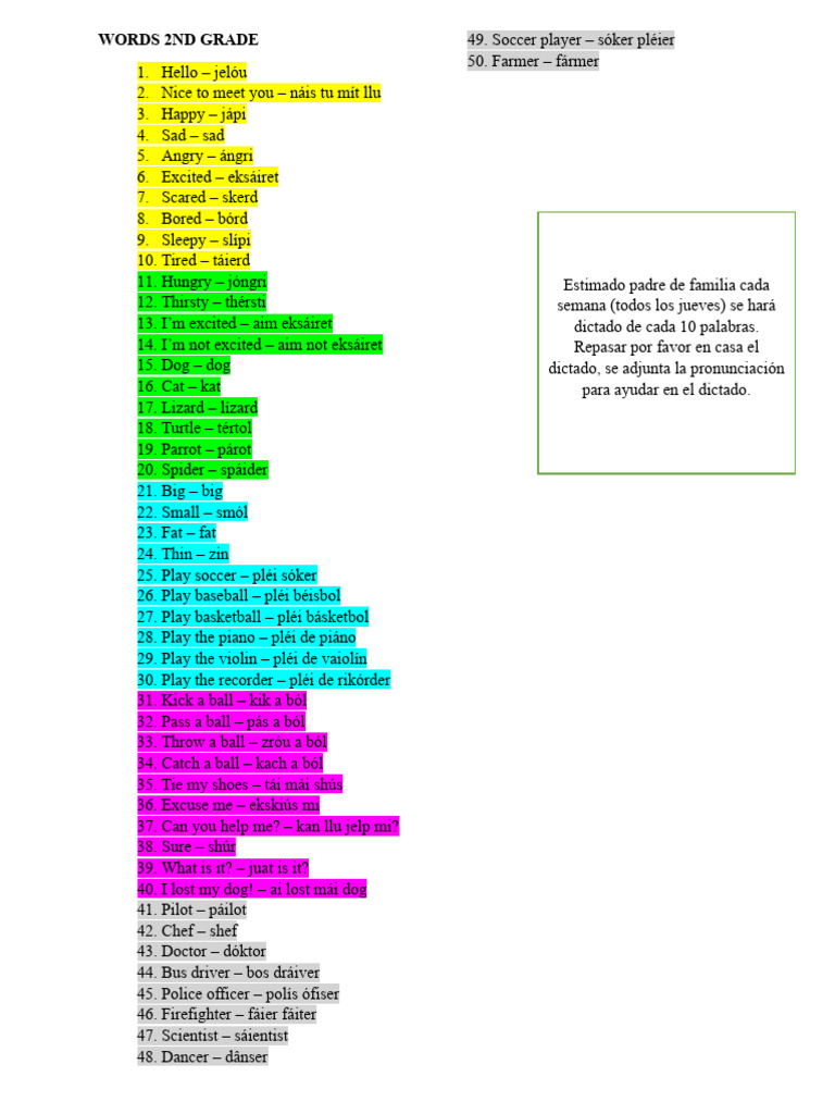 Words 2nd Grade | PDF
