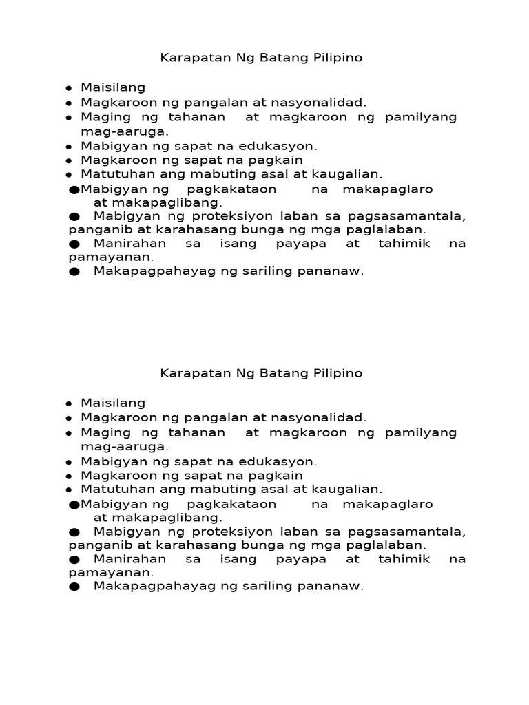Karapatan NG Batang Pilipino | PDF