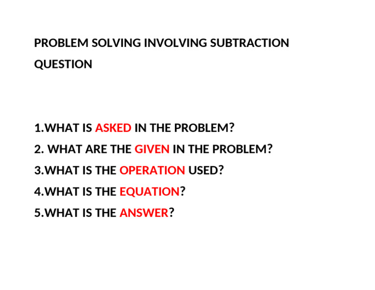 Problem Solving Involving Subtraction | PDF