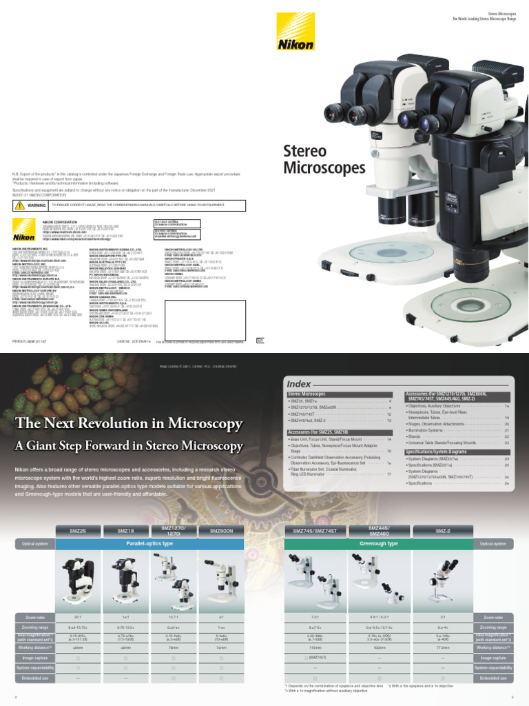 Nikon Stereo Microscopes Overview | PDF | Zoom Lens | Electromagnetic ...