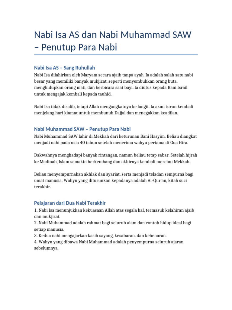 Nabi Isa dan Muhammad: Penutup Para Nabi | PDF