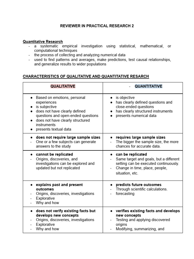 Practical Research 2 Reviewer Guide | PDF | Quantitative Research ...