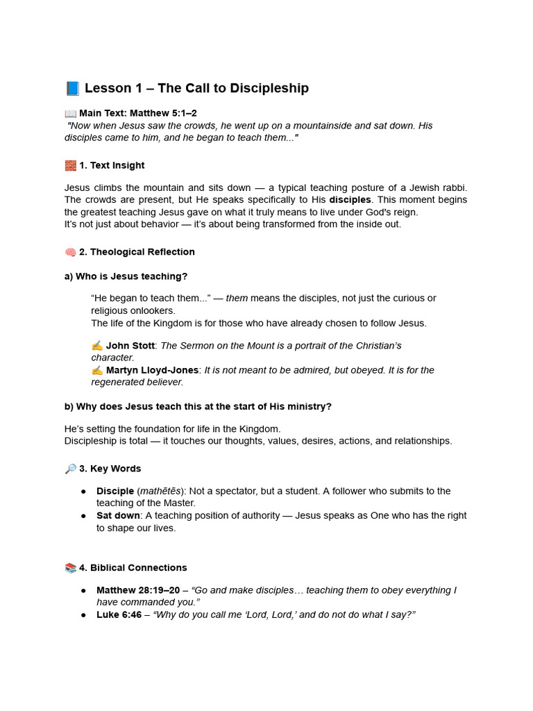 ? Lesson 1 - The Call To Discipleship-1 | PDF