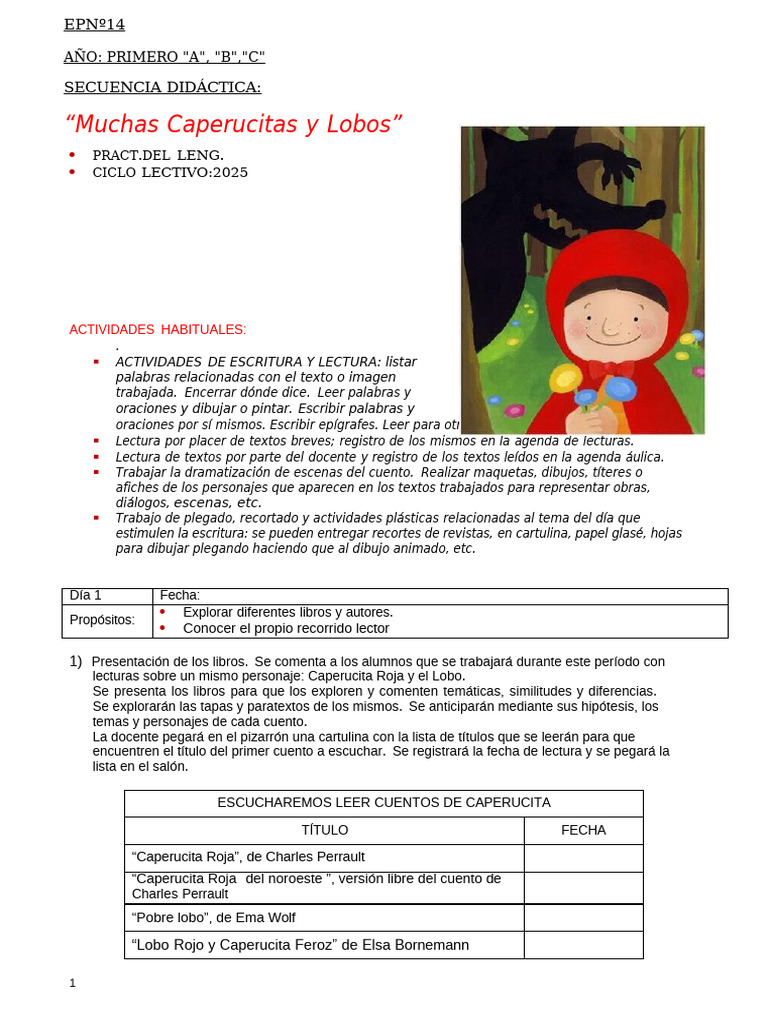 Actividades de Lectura: Caperucita y Lobo | PDF | Caperucita Roja