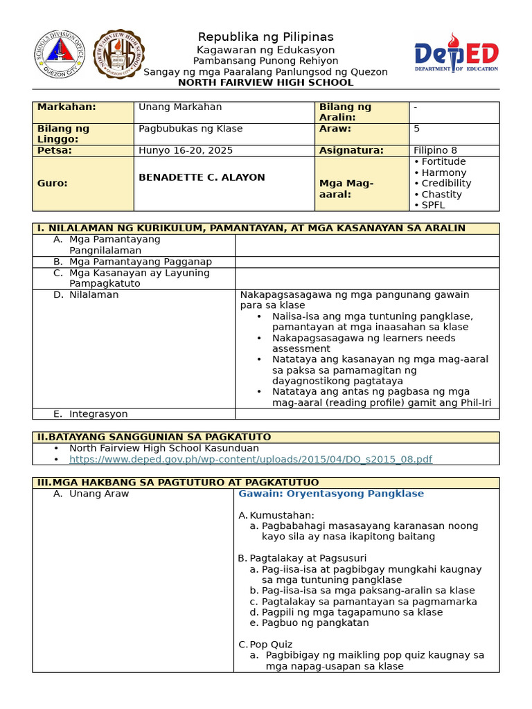Q1-Pagbubukas NG Klase-Filipino | PDF
