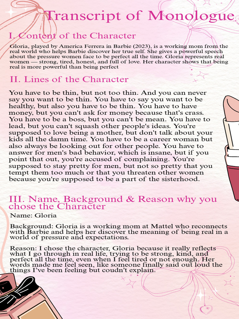Gloria's Empowering Monologue in Barbie | PDF
