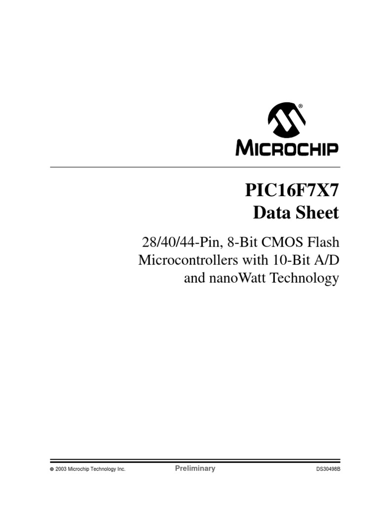 Pic16F7X7 Data Sheet: 28/40/44-Pin, 8-Bit Cmos Flash Microcontrollers ...