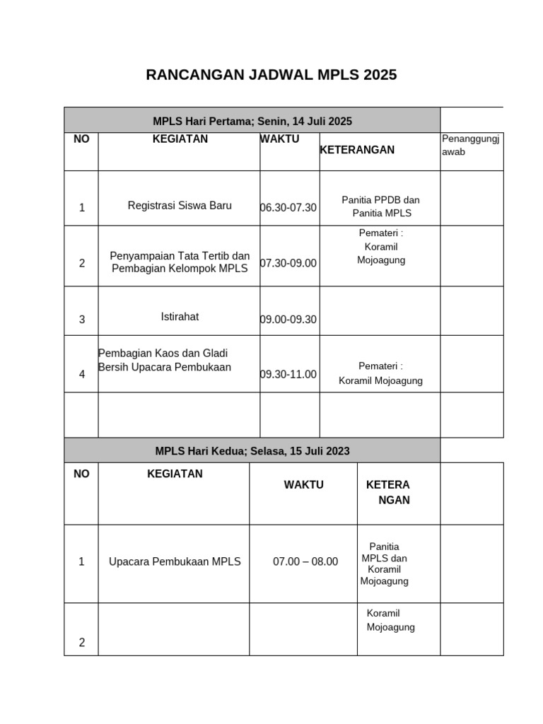 Rancangan Jadwal Mpls 2025 | PDF