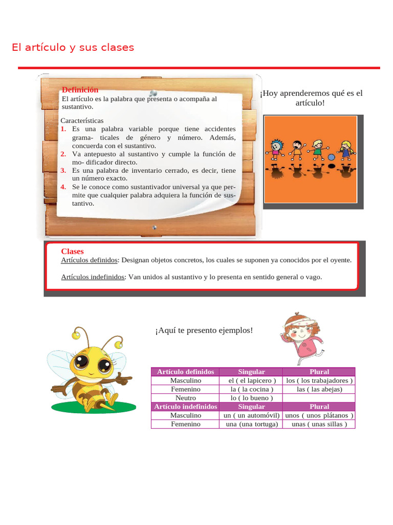 Articulos Definidos e Indefinidos Grado 5 | PDF | Sustantivo | Género ...