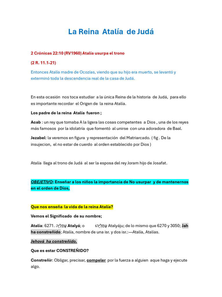 La Reina Atalía de Judá | PDF | Jacob | Libros de reyes