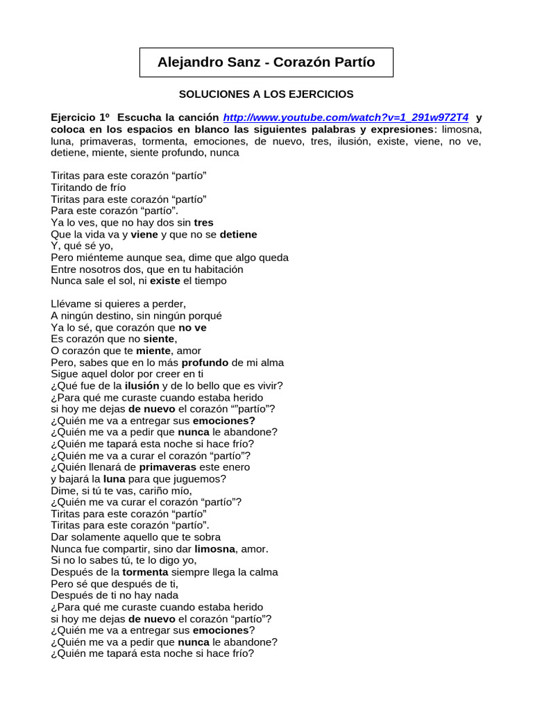 Alejandro Sanz Corazón Partío Soluciones | PDF