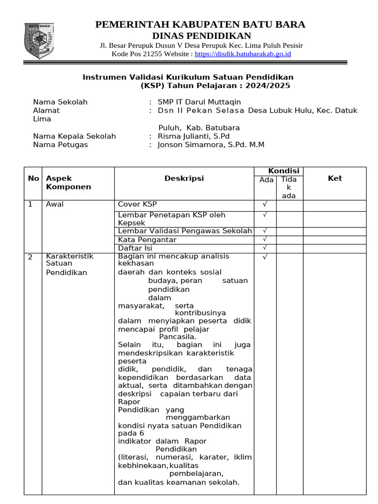 Instrumen Validasi KSP T.P. 2024-2025 | PDF