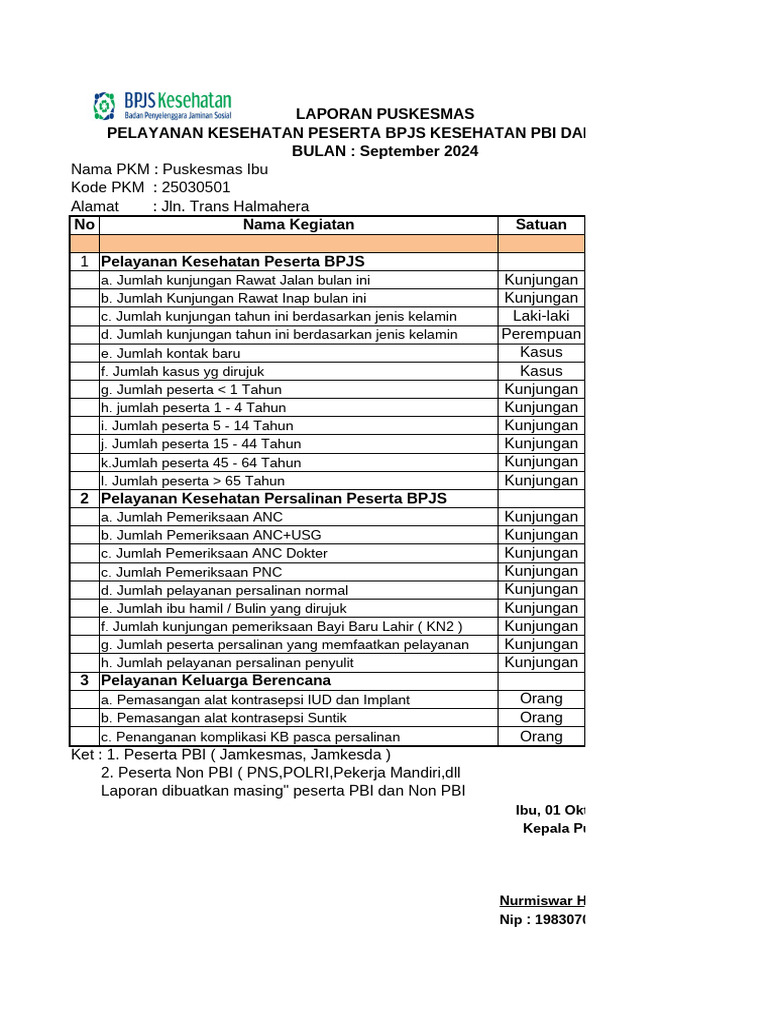 Laporan Bulanan BPJS 2024-1 | PDF