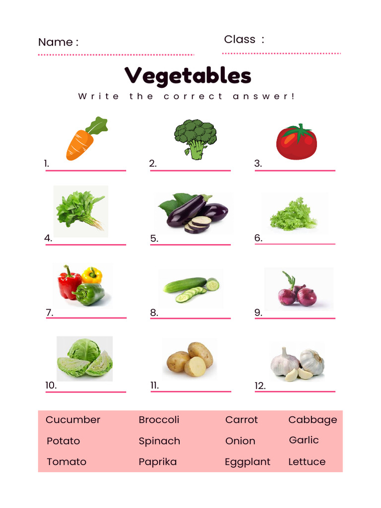Colorful Illustrative Vegetables Worksheet | PDF