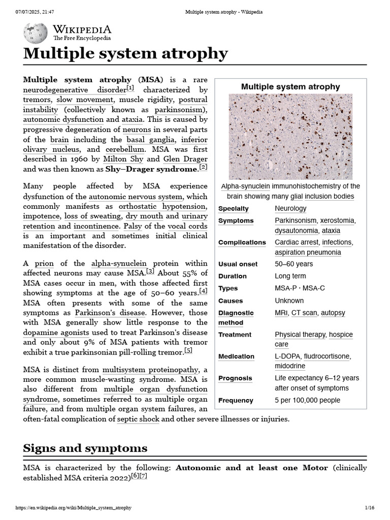 Understanding Multiple System Atrophy | PDF | Neurology | Nervous System