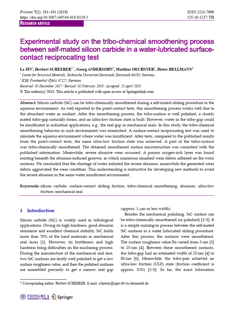 Experimental Study On The Tribo-Chemical Smoothening Process | PDF | Wear | Friction