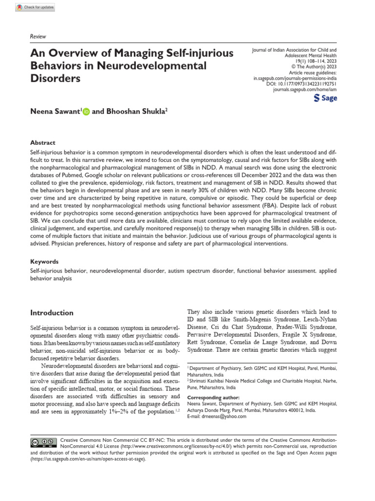 Sawant Shukla 2023 An Overview of Managing Self Injurious Behaviors in ...