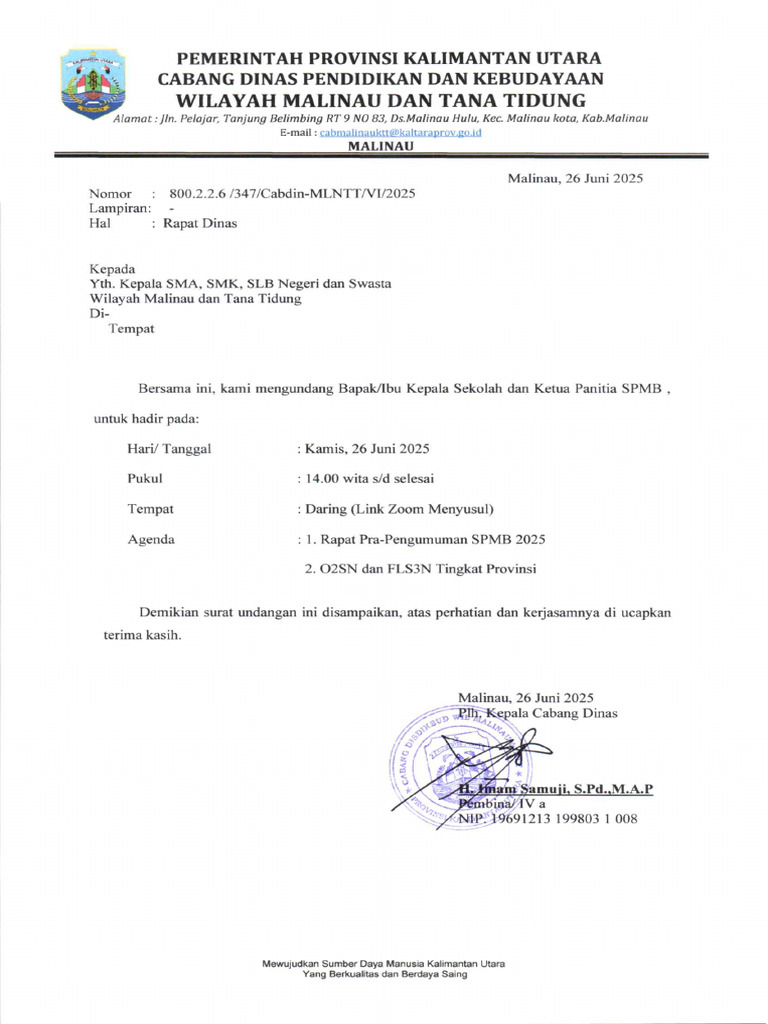 Undangan Rapat Dinas | PDF