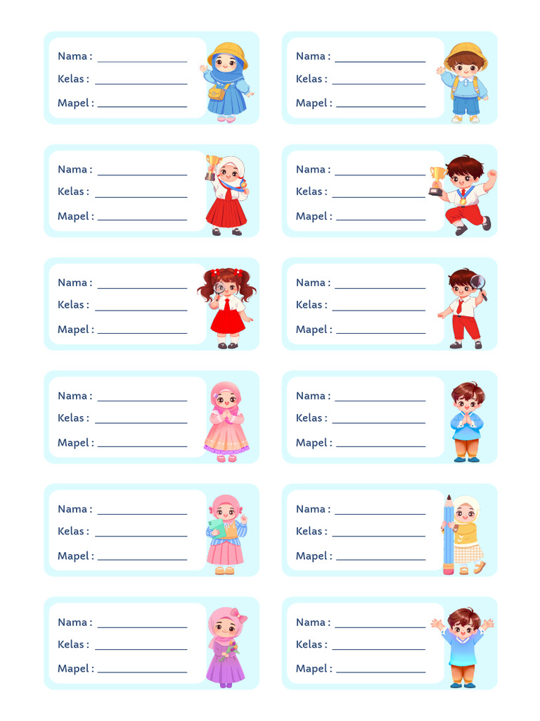 Label Nama Siswa Lembar Identitas Buku Pelajaran Pink Ilustratif | PDF