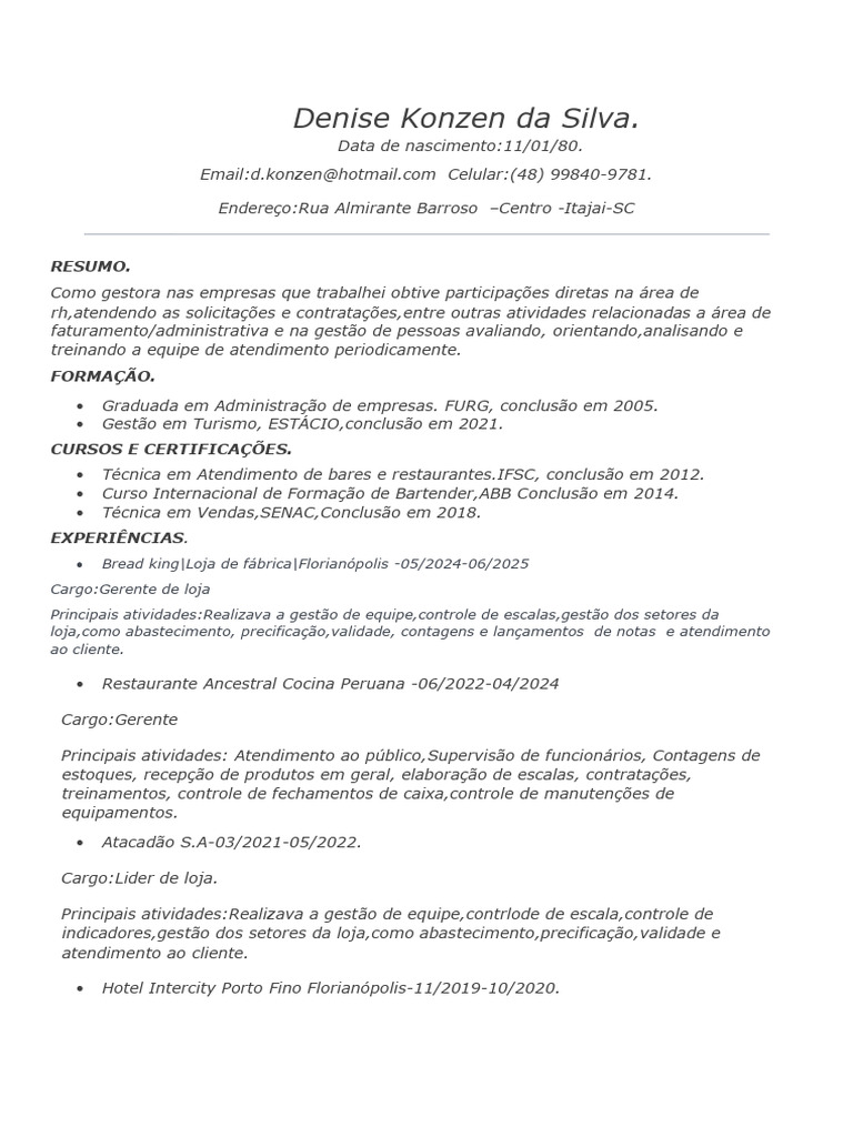 De Currículo Denise AB | PDF | Gestão de recursos humanos | Business