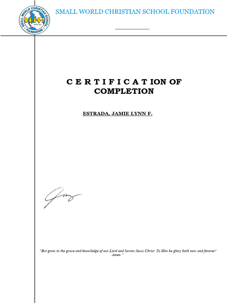 Certification of Completion For JHS ESTRADA | PDF