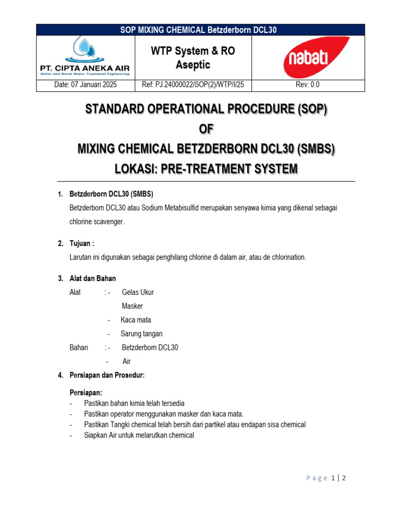SOP Mixing Chemical 2 (SMBS) | PDF