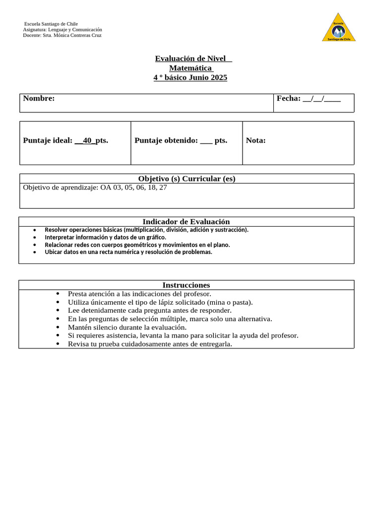 Portada de Matemática 4° | PDF