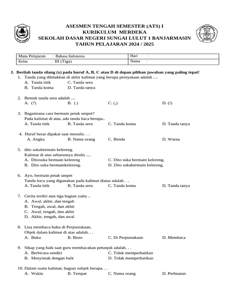 Soal Ats Bahasa Indonesia | PDF