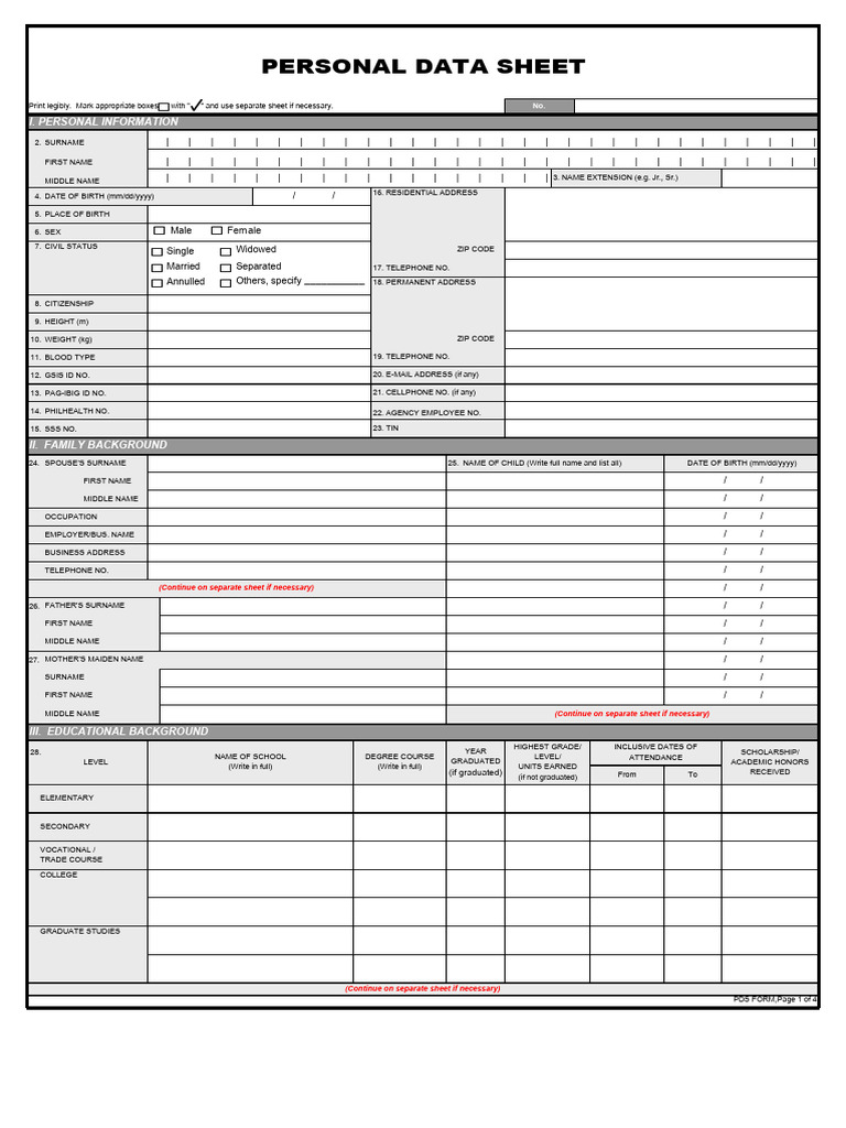 Pds Form Personal Data Sheet | PDF | Chess | Chess Theory