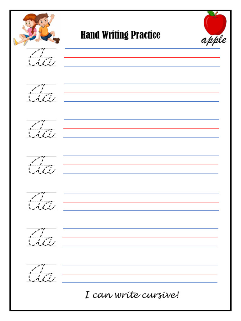 Cursive Hand Writing Practice With Picture | PDF